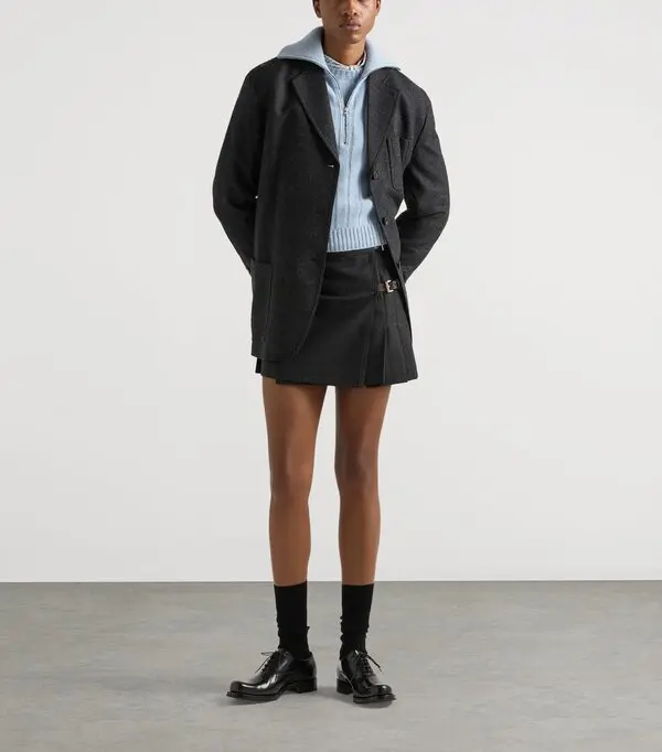 Prada Re-wool Pleated Mini Skirt