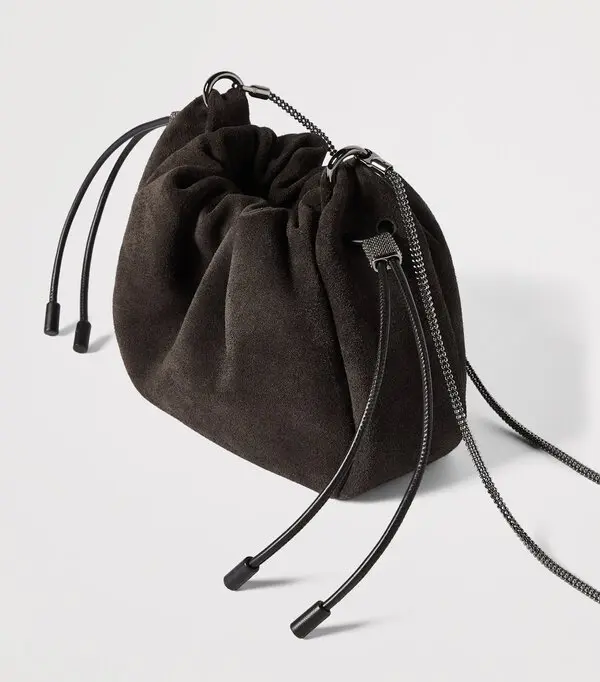 Brunello Cucinelli Suede Drawstring Cross-body Bag