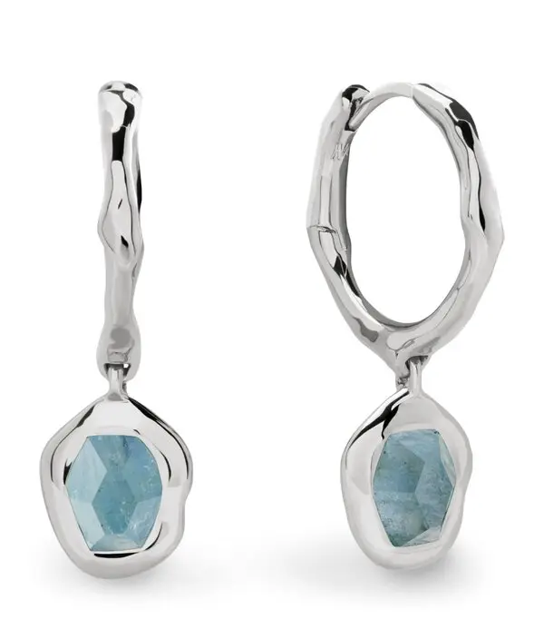 Monica Vinader Sterling Silver And Aquamarine Odyssey Huggie Earrings