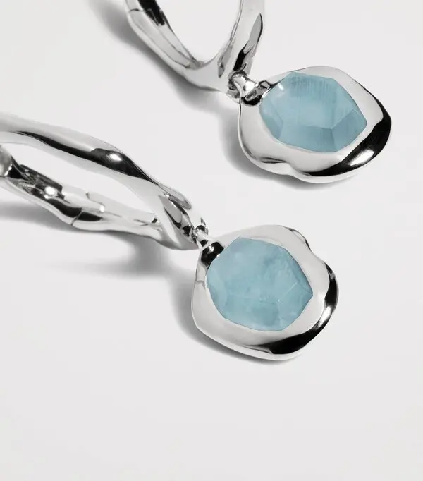 Monica Vinader Sterling Silver And Aquamarine Odyssey Huggie Earrings