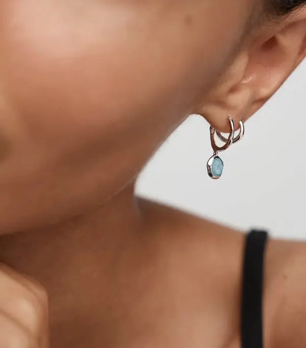 Monica Vinader Sterling Silver And Aquamarine Odyssey Huggie Earrings