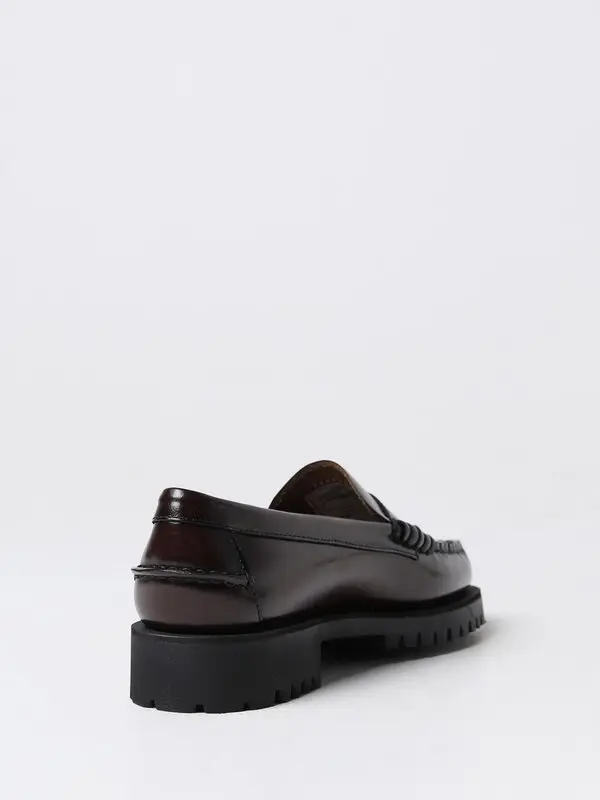 SEBAGO Smooth Leather Penny Loafers With Notched Rubber Sole - Brown