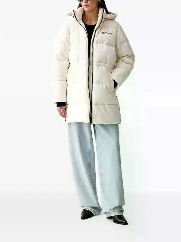 Karl Lagerfeld Logo-print Hooded Puffer Coat - Neutrals
