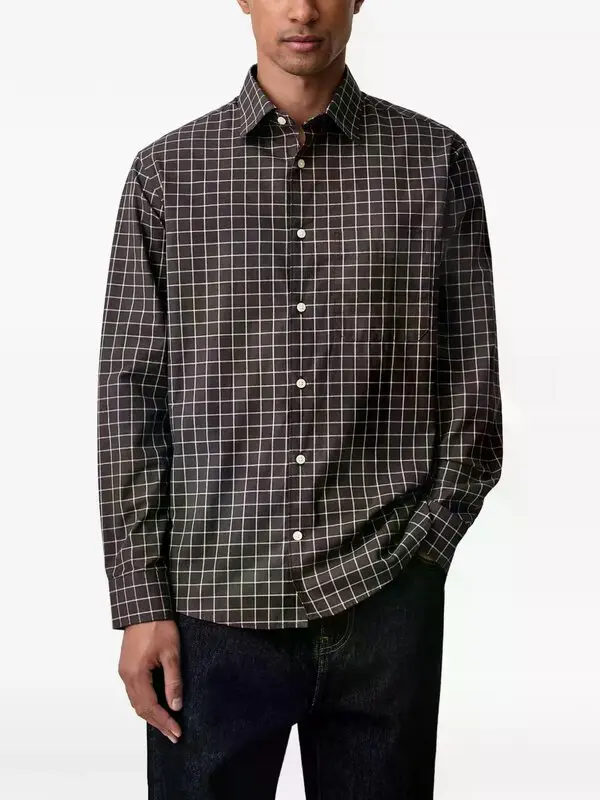 Lindbergh Grid-check Chest-pocket Shirt - Brown