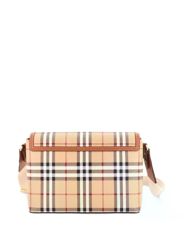 Burberry Note Leather With Vintage Check Canvas Medium Crossbody Bag