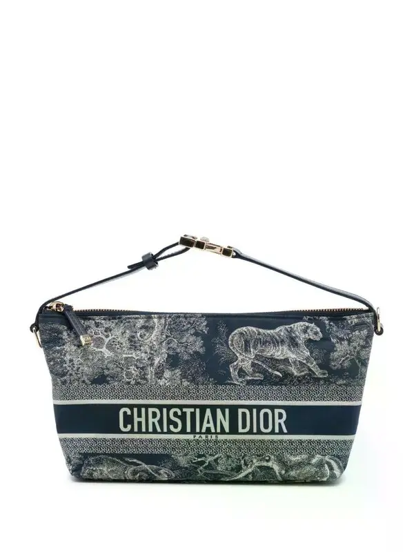 Dior 2024 Medium Technical Fabric Toile De Jouy Reverse Diortravel Nomad Pouch Handbag - Blue