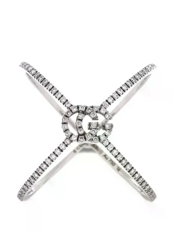 Gucci Gg Running Cross 18k White Gold And Pave Diamonds Ring - Silver