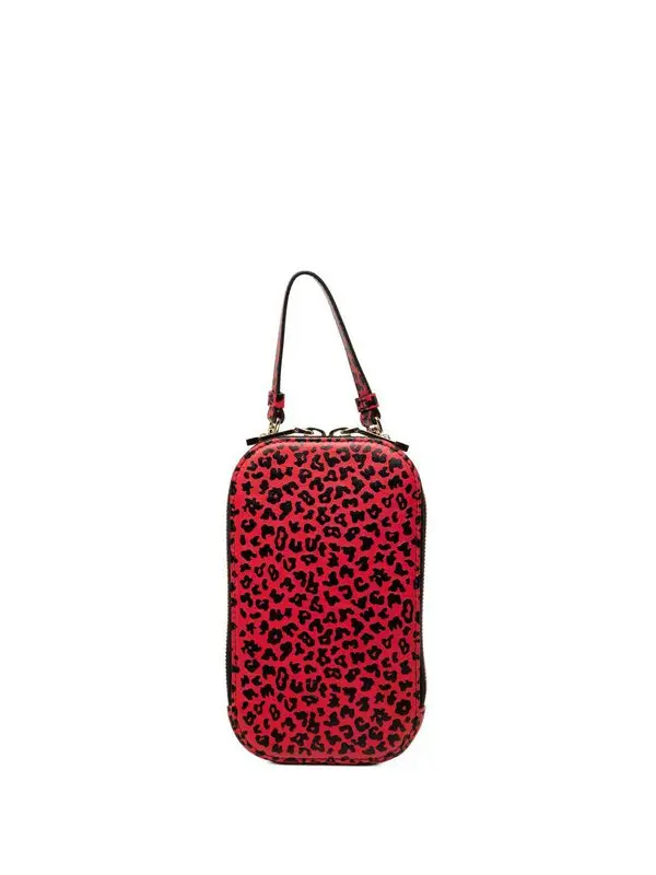 Dior 2021 Calfskin Leopard Print Lady Call In Phone Holder Satchel - Red