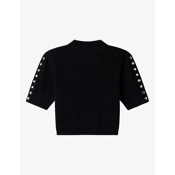 Sandro Stud-embellished Cropped Wool And Cashmere Jumper