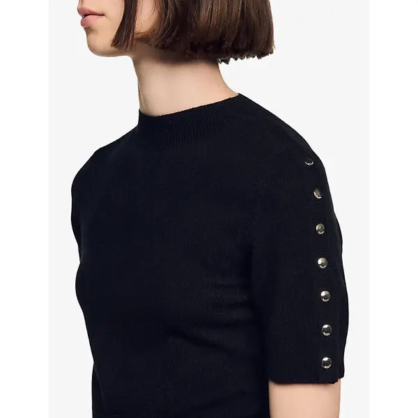 Sandro Stud-embellished Cropped Wool And Cashmere Jumper