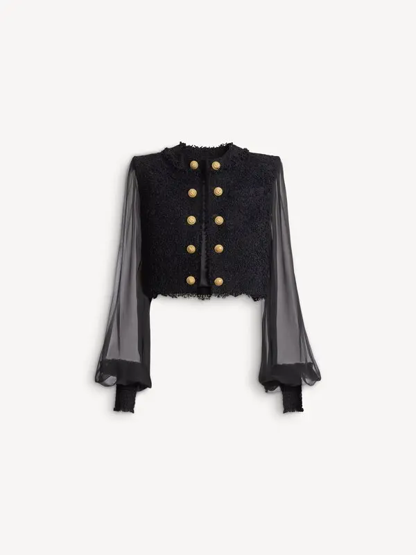 Balmain Cropped Tweed And Muslin Jacket
