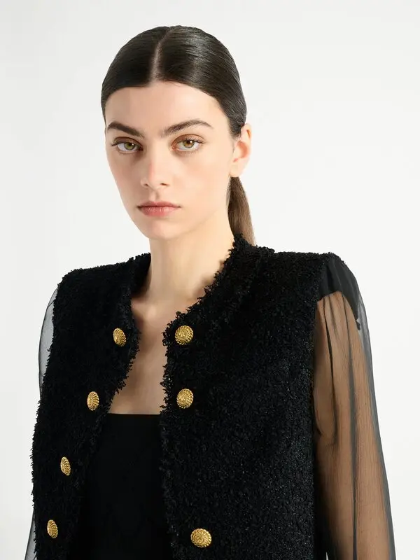Balmain Cropped Tweed And Muslin Jacket