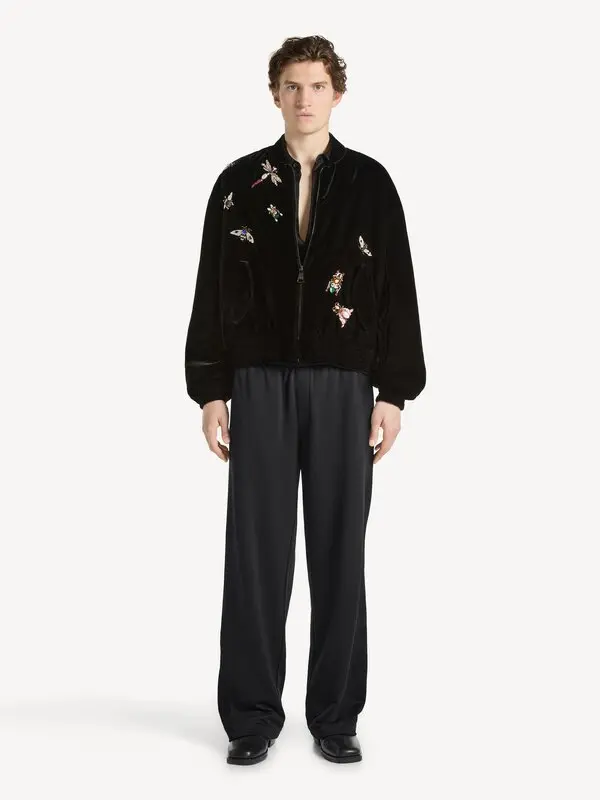 Balmain Embroidered Velvet Insect Bomber Jacket