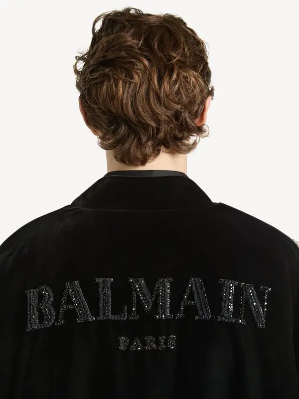 Balmain Embroidered Velvet Insect Bomber Jacket