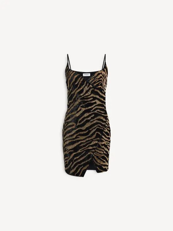 Balmain Velvet Dress With Tiger Embroidery - Multicolor
