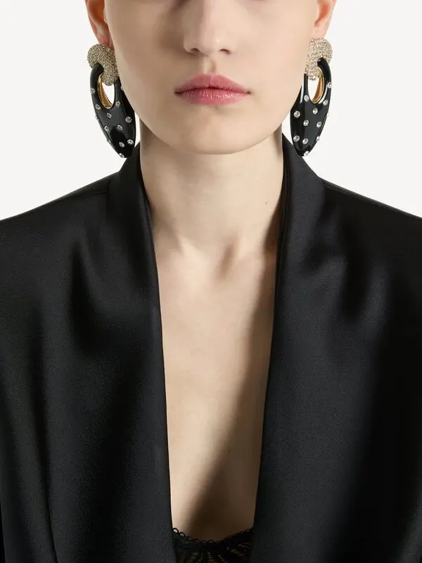 Balmain Lacquered Brass Organic Earrings With Crystals