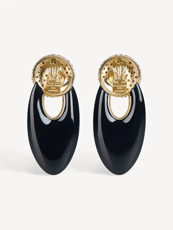 Balmain Lacquered Brass Organic Earrings With Crystals