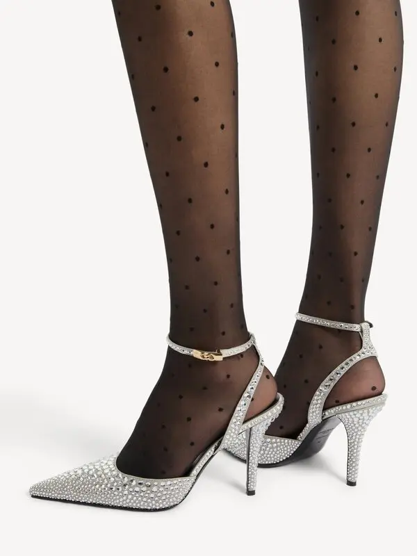 Balmain Strappy Satin Pumps With Crystals