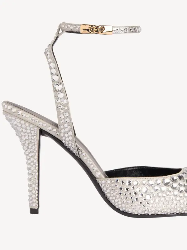 Balmain Strappy Satin Pumps With Crystals
