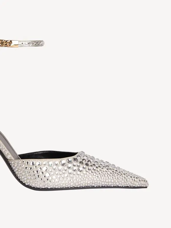 Balmain Strappy Satin Pumps With Crystals