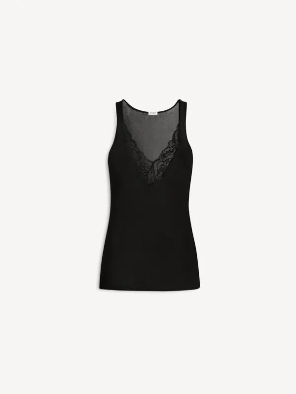 Balmain Knit Vest Top With Lace - Black