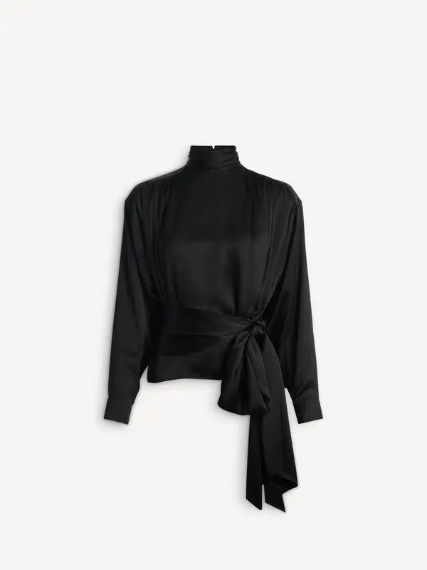 Balmain Silk Satin Blouse With Tie Detail - Black