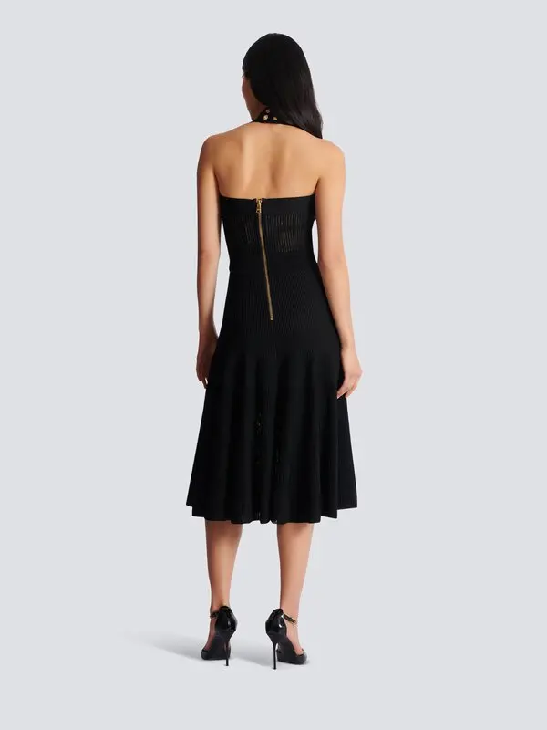 Balmain Halterneck Pleated Knit Midi Dress