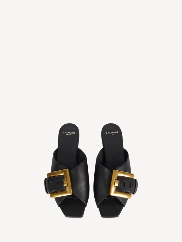 Balmain Anthem Flat Calfskin Leather Sandals