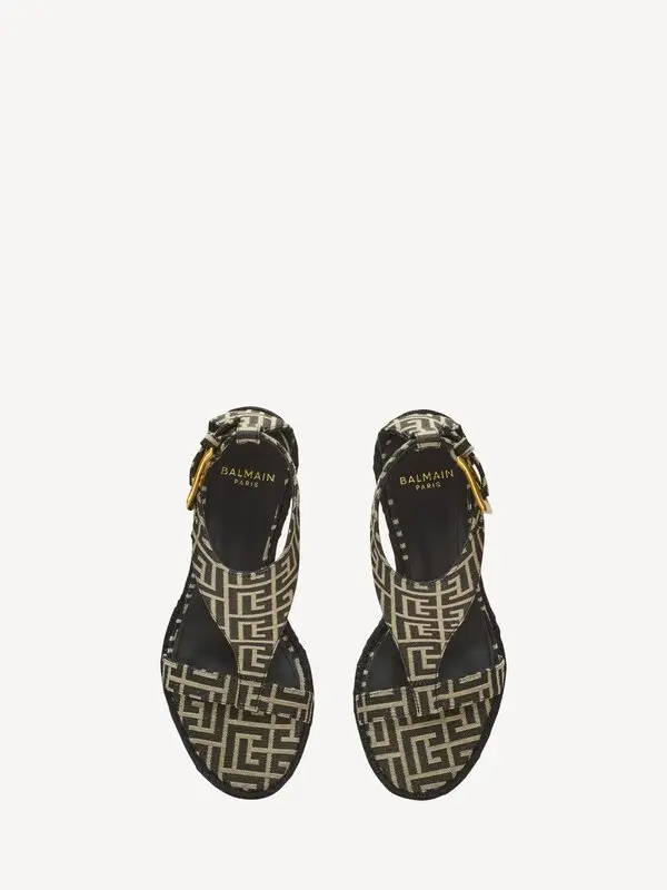 Balmain Anthem Wedge Espadrilles In Monogram Jacquard