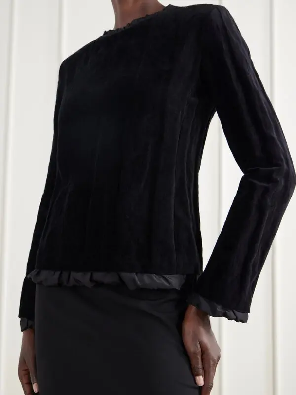 COLLEEN ALLEN Layered Textured Cotton-blend Velvet Top