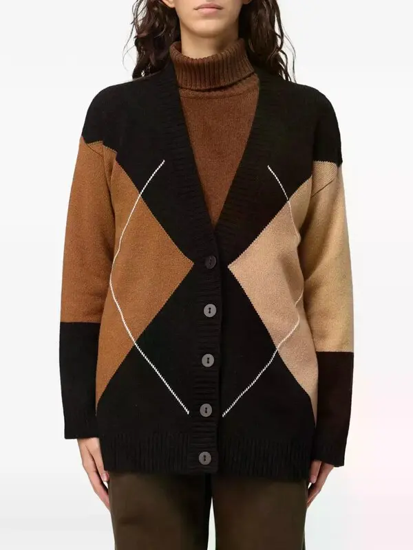 KANGRA Argyle Intarsia Cardigan - Brown