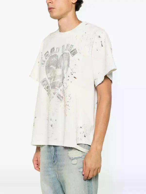 SEKRIT Graphic-print Distressed T-shirt
