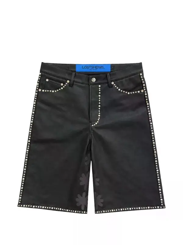 LOSTSHDWS Embellished Sun Logo Faux-leather Shorts