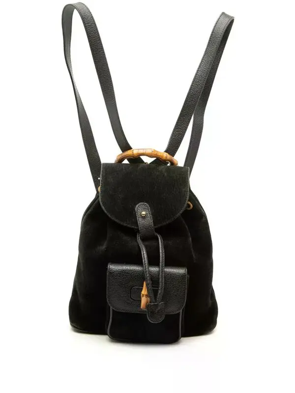 Gucci 20th Century Suede Bamboo Drawstring Backpack - Black