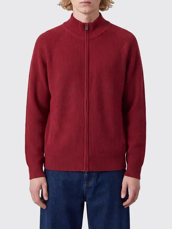 BRAMANI CASHMERE Turtleneck Zip-up Cardigan In Pure Cashmere With Ribbed Trims - Red