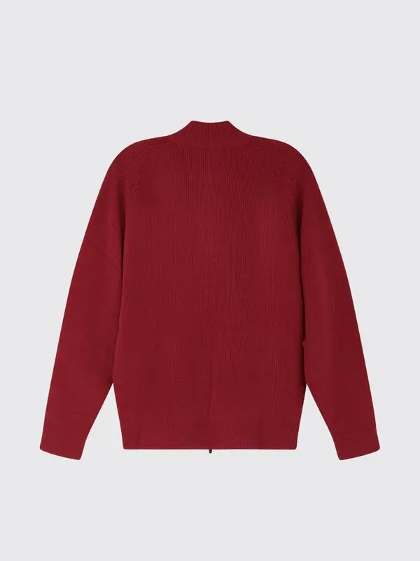 BRAMANI CASHMERE Turtleneck Zip-up Cardigan In Pure Cashmere With Ribbed Trims - Red