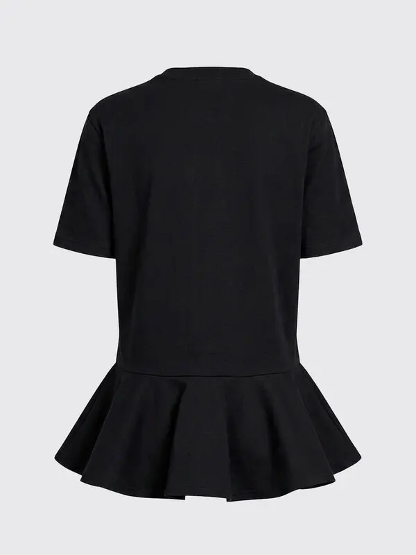 Alaïa Ruffled-hem Crewneck Cotton T-shirt - Black