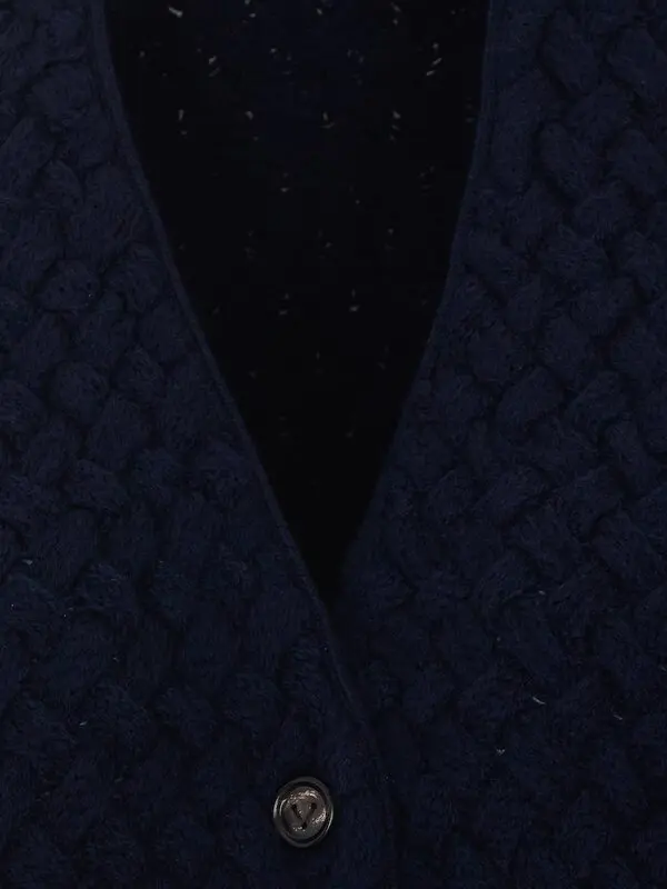 Bottega Veneta V-neck Wool Cardigan With Button Closure And Ribbed Trims - Blue