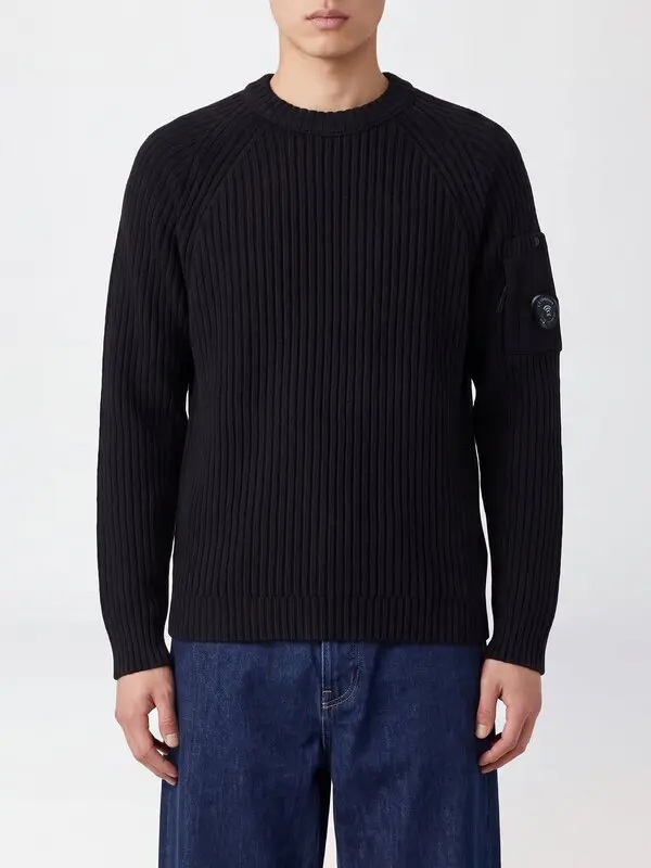 C.P. COMPANY Crewneck Cotton Sweater With Logo Patch On The Sleeve