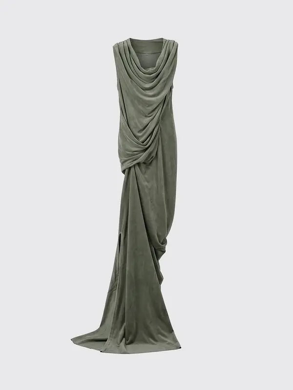 Rick Owens Long Asymmetrical Tunic Dress In Viscose And Silk With Draping - Grey
