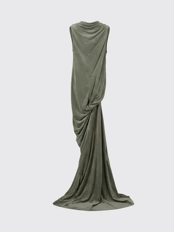 Rick Owens Long Asymmetrical Tunic Dress In Viscose And Silk With Draping - Grey