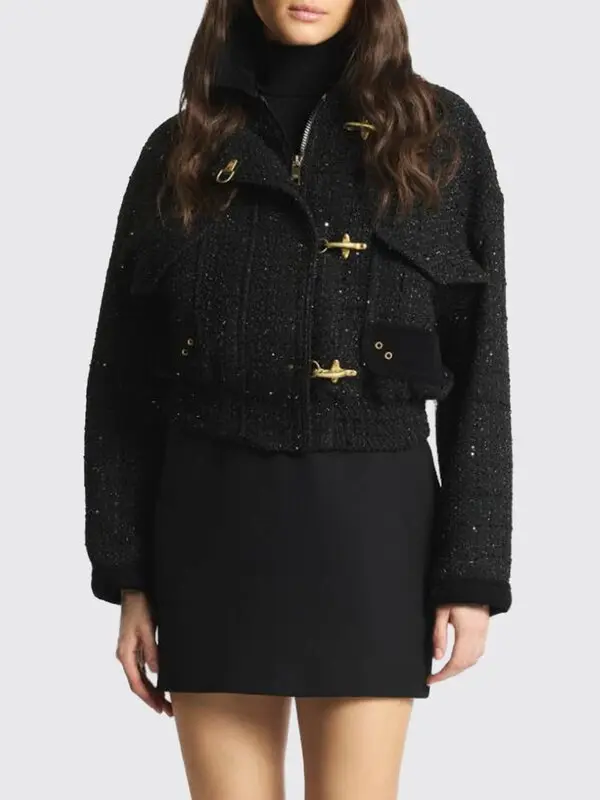 FAY Cropped Bouclé Bomber Jacket With Classic Collar And Iconic Hook