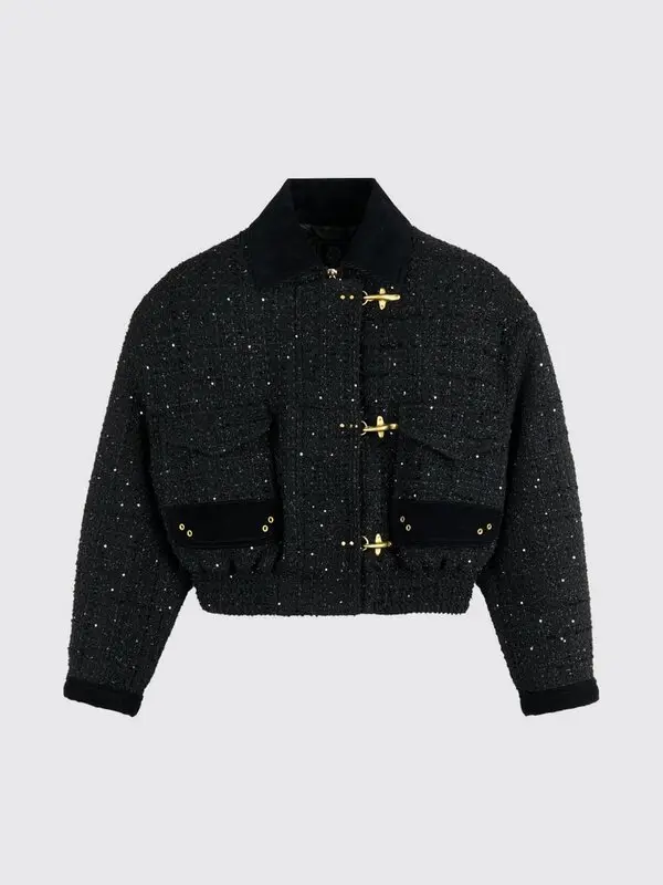 FAY Cropped Bouclé Bomber Jacket With Classic Collar And Iconic Hook