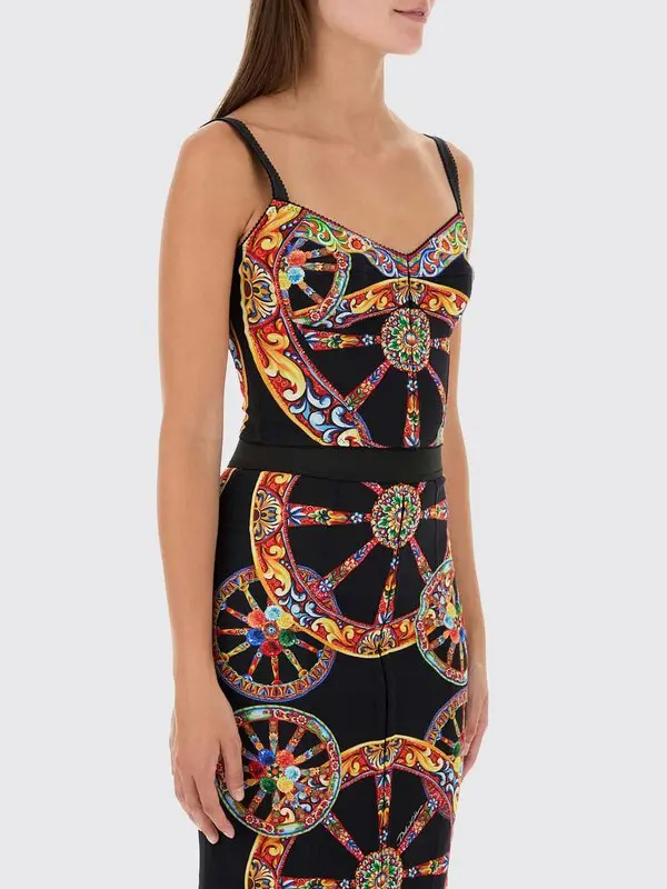 Dolce & Gabbana Carretto Siciliano Print Silk Corset Crop Top