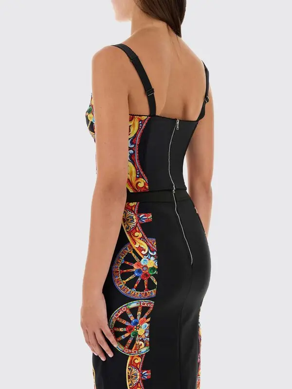 Dolce & Gabbana Carretto Siciliano Print Silk Corset Crop Top