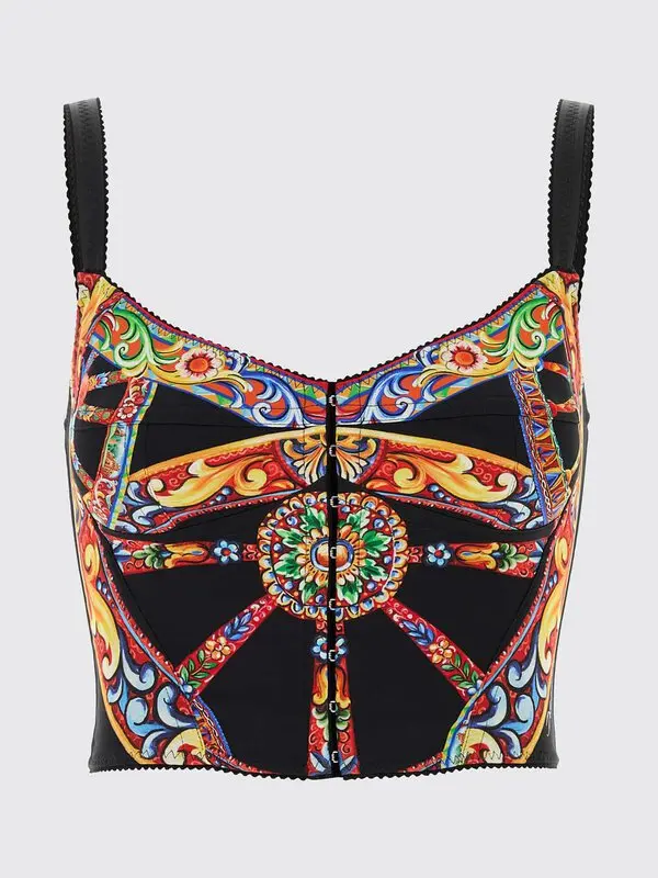 Dolce & Gabbana Carretto Siciliano Print Silk Corset Crop Top