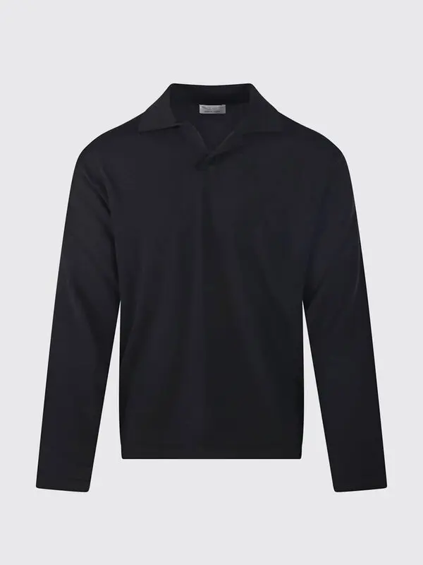 ROBERTO COLLINA Long-sleeved Pure Merino Wool Knitted Polo Sweater - Black