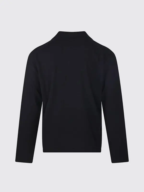 ROBERTO COLLINA Long-sleeved Pure Merino Wool Knitted Polo Sweater - Black