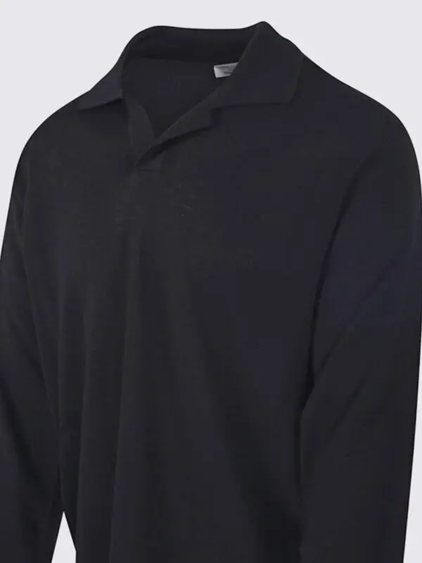 ROBERTO COLLINA Long-sleeved Pure Merino Wool Knitted Polo Sweater - Black