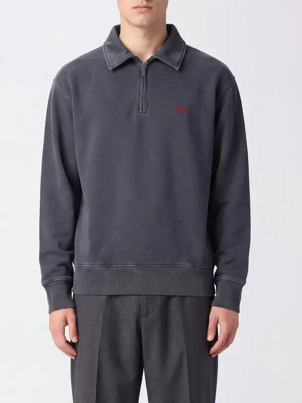 Maison Kitsuné Half-zip Organic Cotton Sweatshirt With Embroidered Logo